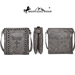 Montana West Whipstitch Collection Western Purses for Women Crossbody Bags Over Shoulder Purse MW1124G-9360GY+W