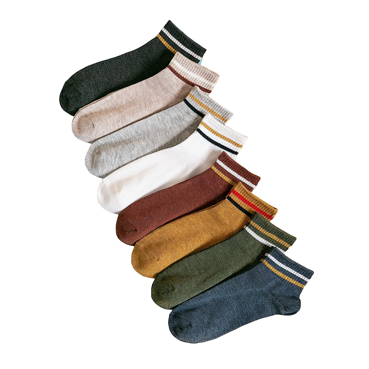 OYOANGLE Women's 8 Pairs Striped Print Ankle Socks Active Lightweight Running Socks Multicolor Striped One Size