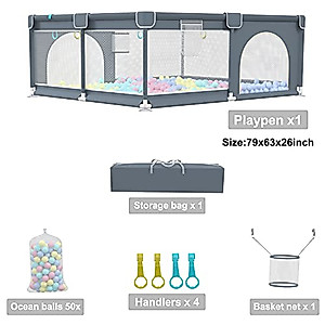 Extra Large Baby Playpen(79x63x26inch),Packable & Portable Play Pens for Babies and Toddlers, Baby Play Yards with Balls, Kids Indoor & Outdoor Activity Center, Baby Fence with Breathable Mesh