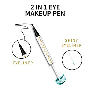 UOCK Double Ended Eyeliner Set - Black & Metallic Liquid Eyeliner Glitter Eyeliner Liquid Sparkling Eyeshadow Waterproof Glowing Eye Makeup Set (03#Silver)