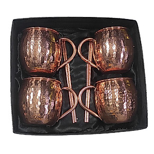 Toshali Moscow Mule Copper Mugs | Set of 4 Hammered Cocktail Mugs | 1 Shot Glass | Pure Copper Plated Stainless Steel Lined Moscow Mule | Cocktail Drinking Mugs Set of 4 | Gift Set