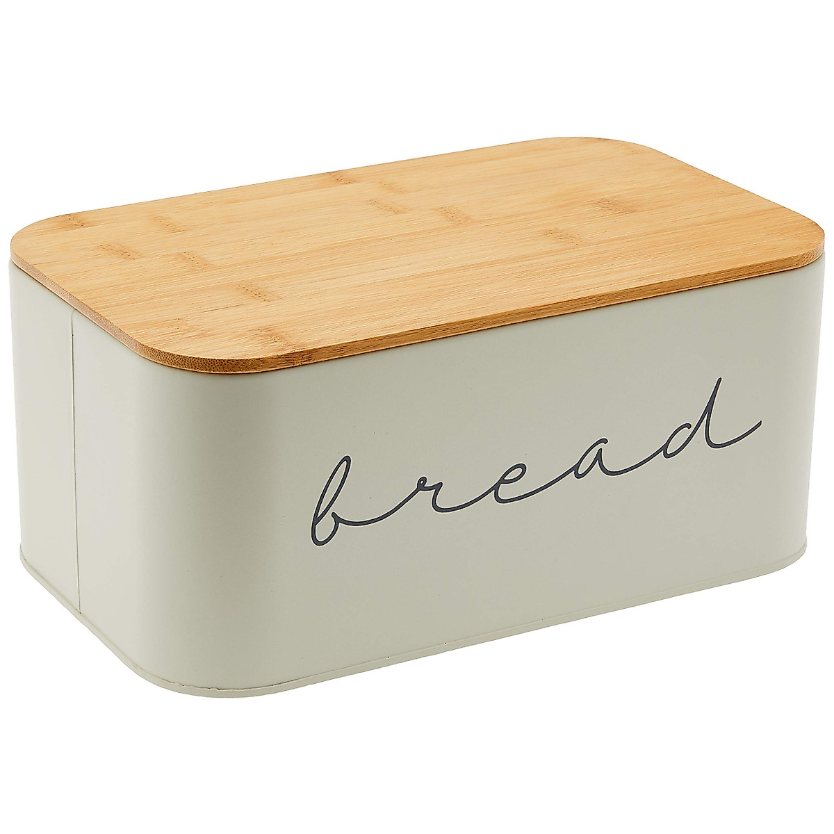 Bloomingville Metal Bread Bin With Bamboo Lid, 11.75"L x 7"H, Grey