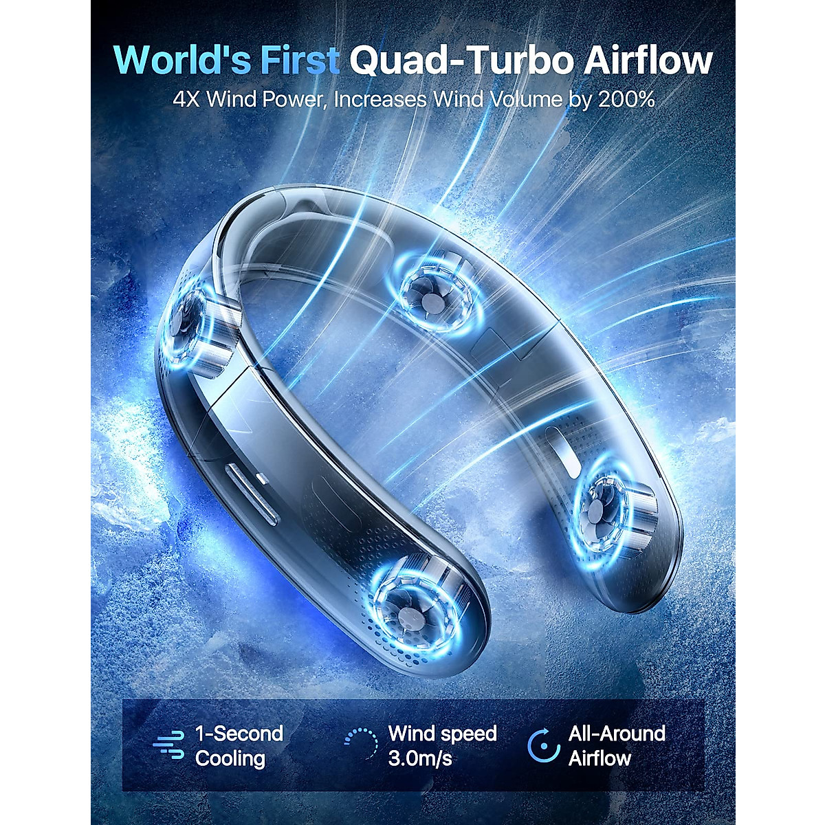 DesertWest 2024 Flagship Portable Neck Fan Rechargeable, Revolutionize Cooling with Quad-Turbo Fan Technology, Neck Cooler, Foldable Neck Cooling Fan with USB-C Charing