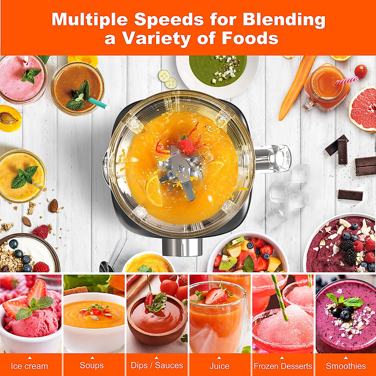 Willz High Speed Kitchen Countertop Blender for Juices, Shakes, Smoothies - Ice Crush & Pulse Functions, 60oz, Black