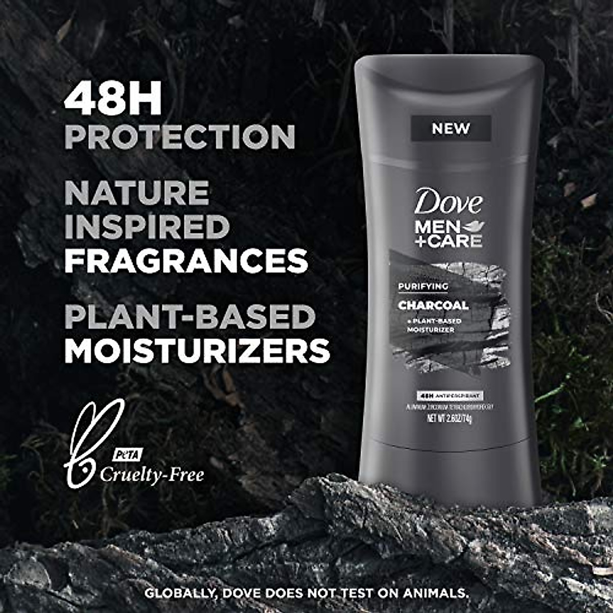 DOVE MEN + CARE Antiperspirant Deodorant Charcoal 4 Count Antiperspirant Natural Inspired Deodorant for Men 2.6 OZ