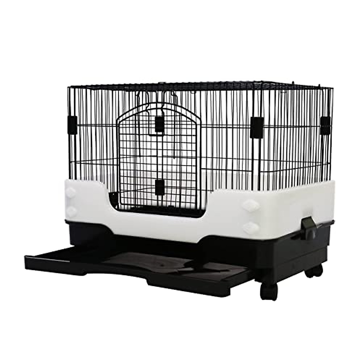 26" Rabbit Cage Carry with Pull Out Tray and Caster Size: L25 XW17 XH21 (Black)