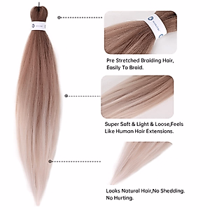 Pre-Stretched Braiding Hair Extensions 26 Inch 6 packs Ombre Braiding Hair Hot Water Setting Professional Soft Yaki Synthetic Crochet Braids（Ombre Brown）