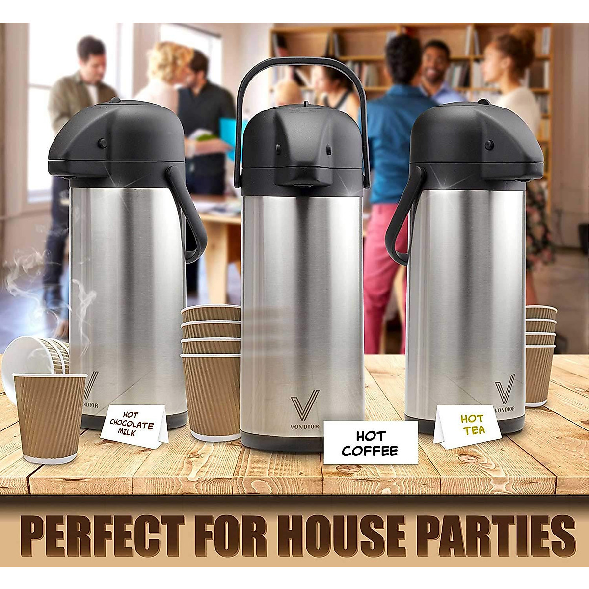 85 oz (2.5L) Coffee Carafe with Pump, Insulated Stainless Steel Coffee Dispenser, Coffee Carafes for Keeping Hot/Cold, Hot Beverage Dispenser for Party