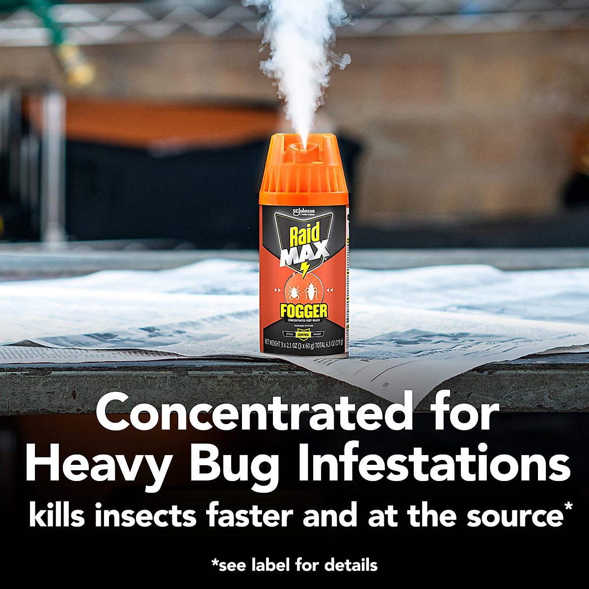 Raid Max Fogger, Insect Killer for Mosquito, Ant, Roach, Spider, Flea, for Indoor Use 6.3 Ounce (Pack of 1)