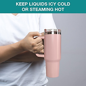 LITHOS Store Stay Hydrated On-The-Go with 40 Oz Stainless Steel Tumbler - Handle, Straw Included Ideal for Travel, Office, and Outdoor Adventures Pink