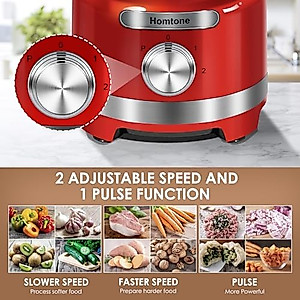 Homtone 16 Cup Food Processor, French-Fry-Cutter Food Processors, 9 Functions 7 Blades for Shredding, Slicing, Doughing, Emulsfying and Meat Vegetable Chopping for Home Use, 3 Speeds, 600W, Red