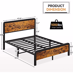 IDEALHOUSE Queen Bed Frame with Headboard, Platform Bed Frame with Safe Rounded Corners & Strong Metal Slats Support, Mattress Foundation/Noise-Free/No Box Spring Needed