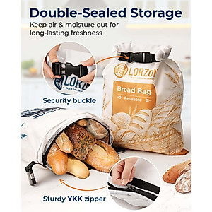 2-Pack Bread Bags to Keep Fresh, Reusable Bread Bags for Homemade Bread, Sourdough Bread Bags with Zipper, Large Bread Loaf Freezer Bags