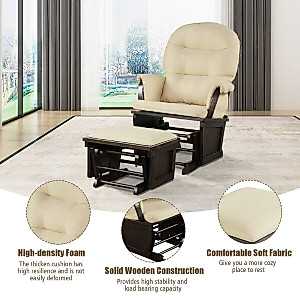 Enjoy Relaxing Home, Office, Sofa Recliner Deluxe Ergonomic Rocking Chair Lounge Glider Ottoman w/Footrest, Beige Brown