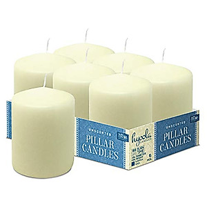 Hyoola Ivory Pillar Candles 3x4 Inch - Unscented Pillar Candles - 6-Pack - European Made
