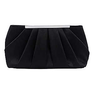 Tanpell Pleated Satin Evening Handbag Women Formal Clutch with Detachable Chain for Wedding Cocktail Party (Black)
