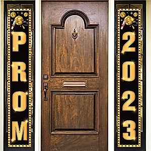 Nepnuser Prom 2023 Porch Banner Graduation Party Decor Black and Gold Glitter Dance Front Door Hanging Sign Home Indoor Outdoor Decoration