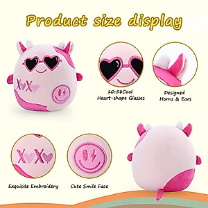 NOVBAUB Preppy Cow Stuffed Plush Toys 8 Inch Cute Pink Stuffed Cow Plush Toys for Girls Teens Lovely Y2K Soft Stuffed Plush Cow Pillows for Kids Teens Adults Birthday Party Gift