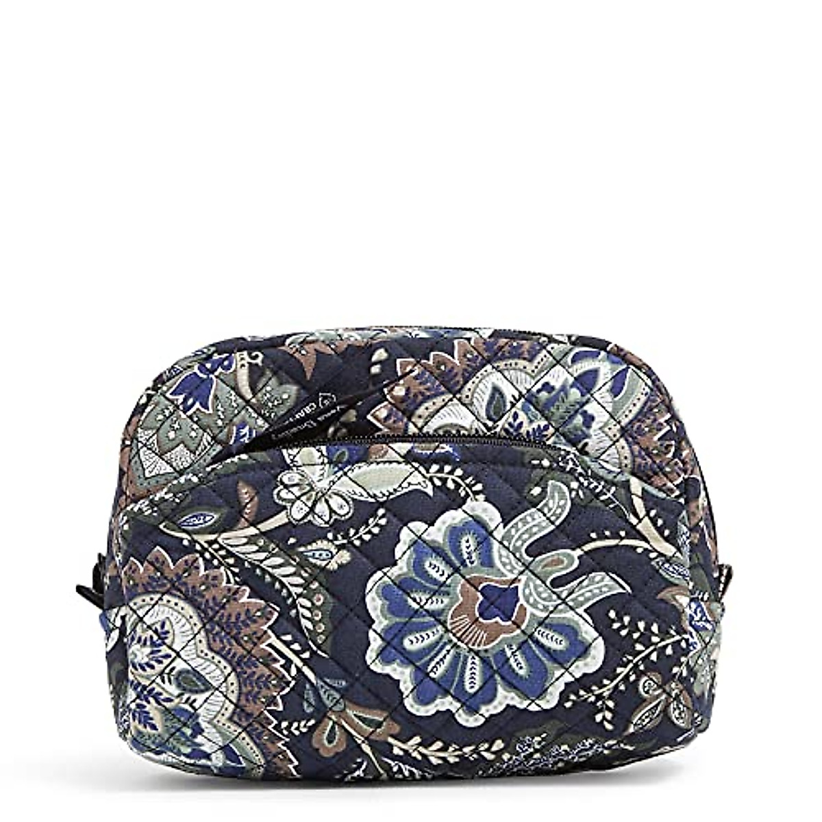 Vera Bradley Women's Cotton Medium Cosmetic Makeup Organizer Bag, Java Navy Camo - Recycled Cotton, One Size