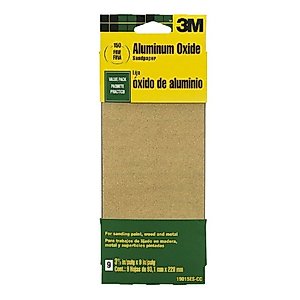 3M 19015NA-CC 19015ES-CC Fine Grit Aluminum Oxide Sandpaper for Paint, Wood, & Metal, 3-2/3 x 9-Inch, 9-Pack, Tan/Brown, 9 Count