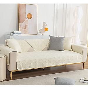 vctops Vintage Embroidered Cotton Sofa Couch Covers Soft Quilted Sectional Couch Cover Non Slip Sofa Slipcover for Dogs, Children, Pets Furniture Protector (Cream,36"x82")
