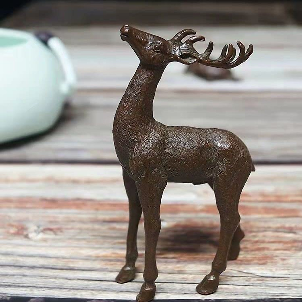 9cm Brass Retro Solid Sika Deer Ornament, Metal Fulu Statue Home Decoration Desktop Tea Pet Crafts Collection