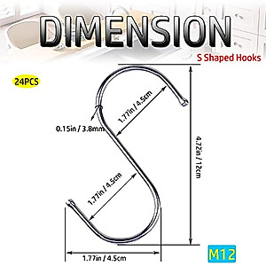 S Shaped Hooks, Metown, Heavy Duty Stainless Steel S Hooks, Hangers Hanging Hooks for Hanging Pots and Pans,Towels,Clothes,Plants in Home Kitchen Bathroom Bedroom Garden Work Shop (4.72in, 24)