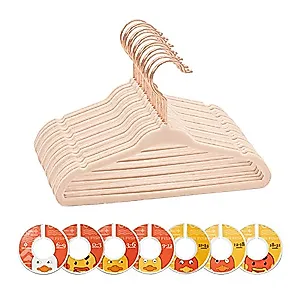 BBFISH Kids Velvet Hangers with Rose Gold Hooks, 50 Pack 11" Children Hangers Ultra Thin Non Slip Clothes Racks with 7 Pcs Baby Clothing Dividers (Ivory)