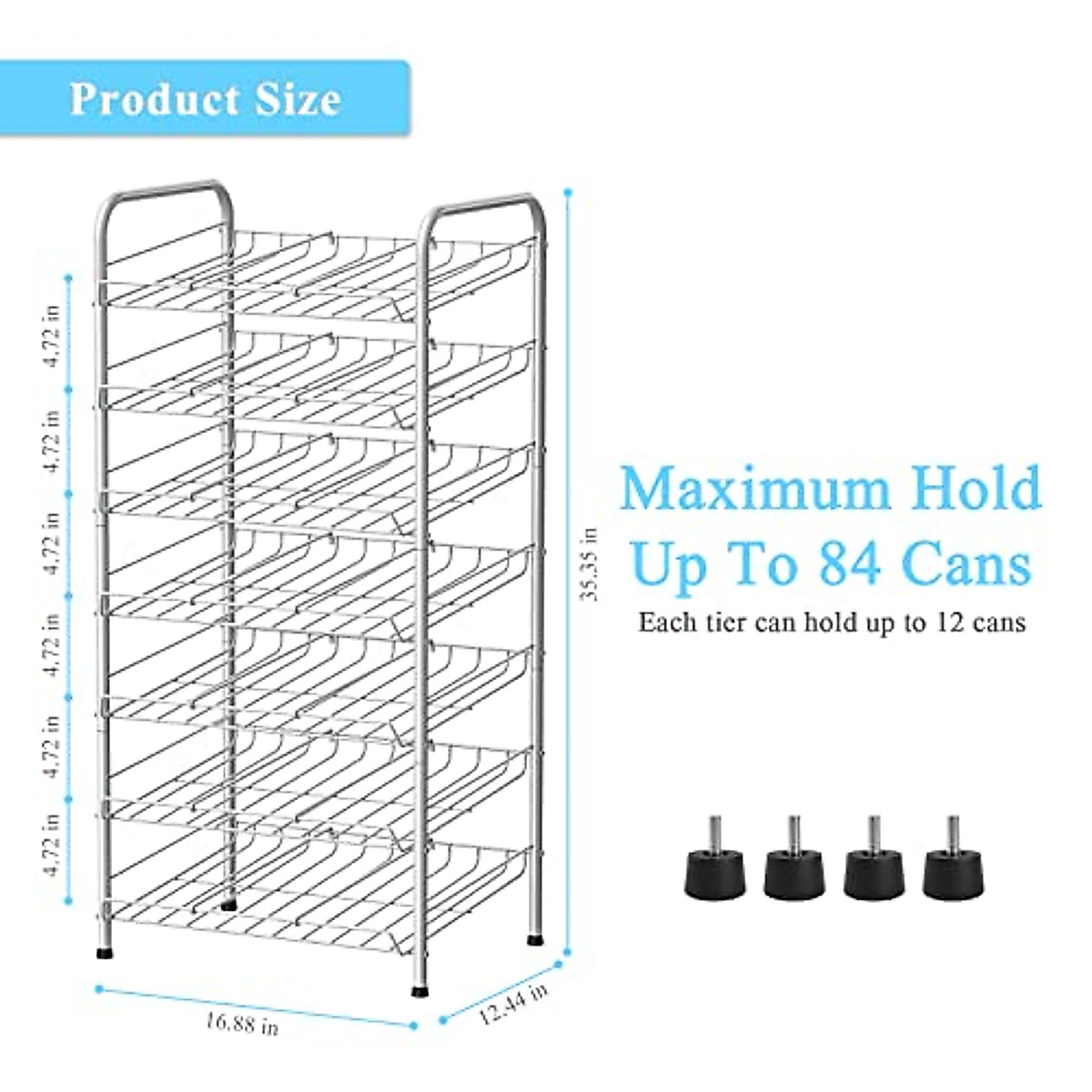 Can Organizer for Pantry 7-tier Can Organizer Can Good Organizer for Pantry Shelf Holds up to 84 Cans Can Rack Dispenser for Pantry, Kitchen, Cabinet Silver
