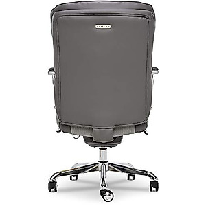La-Z-Boy Sutherland Quilted Leather Executive Office Chair with Padded Arms, High Back Ergonomic Desk Chair with Lumbar Support, Grey Bonded Leather