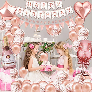 229 Pack Rose Gold & White Party Supplies Rose Gold Birthday Party Decorations Happy Birthday Dinnerware Set Rose Gold Paper Plates, Balloons, Tableclothes, Banner, Garland, Napkin, Cups Serves 20