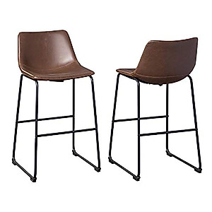 Signature Design by Ashley Centiar Urban Industrial 28.75" Pub Height Bucket Seat Barstool, 2 Count, Brown