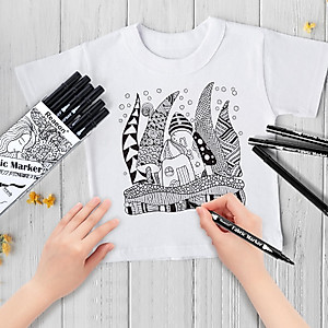 Reaeon Black Fabric Markers, Dual Tip Fabric Paint Markers, Permanent Fabric Pens for Clothes, T Shirts, Canvas, Bags (6pack)