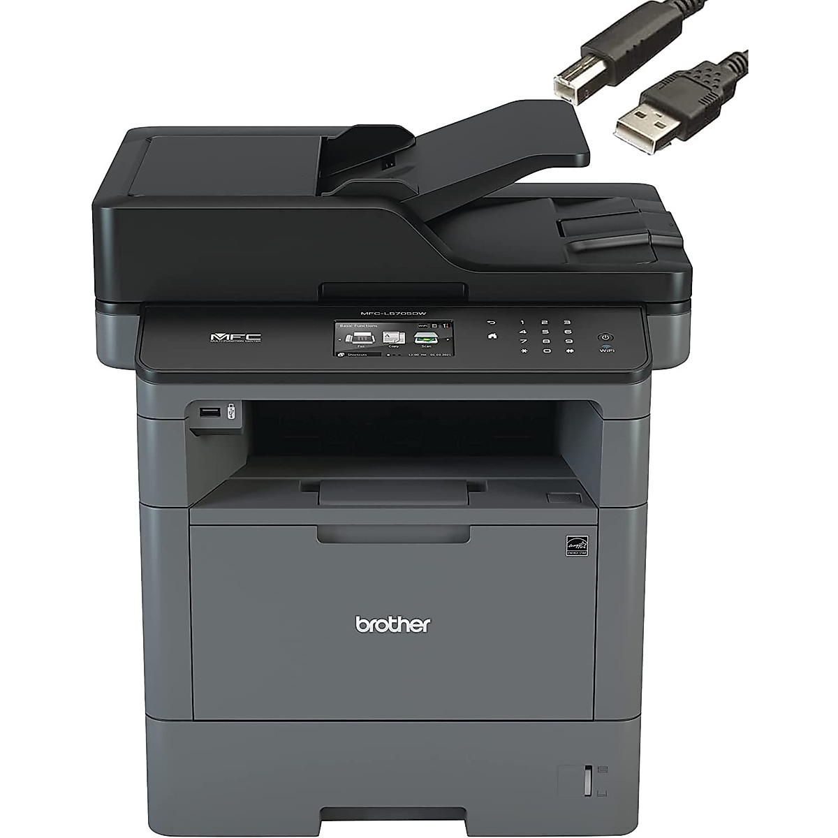 Brother MFC-L5705DW Business Monochrome Laser All-in-One Printer, Duplex Printing, Scan and Copy, 1200 x 1200 dpi, 42ppm, 256MB, Bundle with JAWFOAL Printer Cable