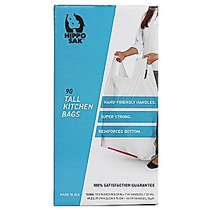 Hippo Sak Handle Trash Bag, with Power Strip, 13 Gallon Tall Kitchen, 90 Count