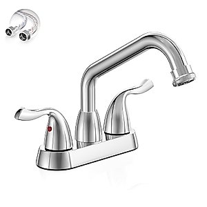 Phiestina Centerset 4-Inch 2 or 3 Hole Chrome Utility Sink/Laundry Faucet, with Rotatable Swivel 360° Spout and Threaded End, with Water Supply Line, BF025-7-C