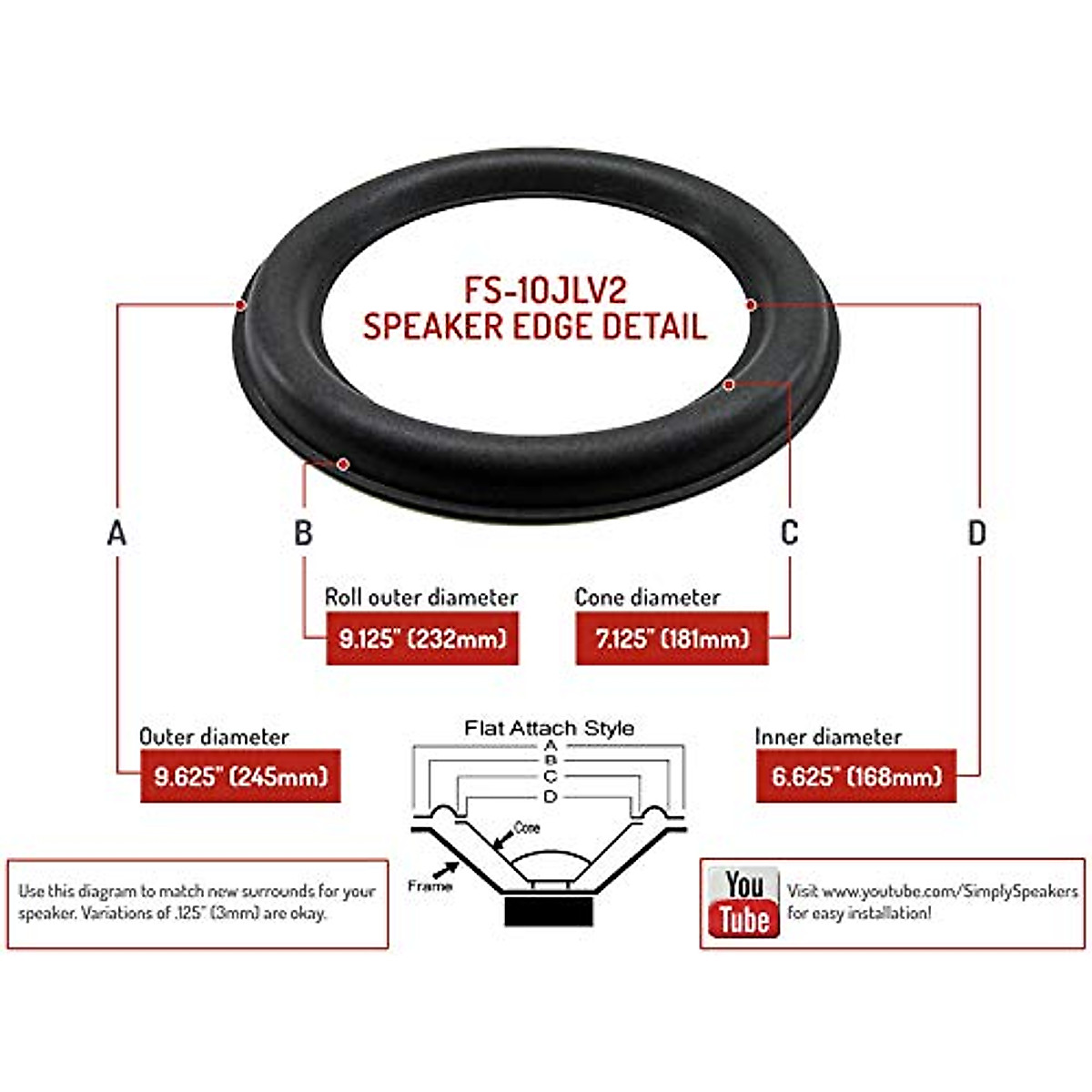 JL Audio 10 Inch Foam Speaker Repair Kit, 10W6v2-D4, FSK-10JLv2 (Pair)