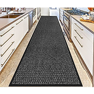 Carpet Runners for Hallway 10ft Non Slip, Water Absorbent Floor Rug Carpet with Rubber Backing, 120x28 inch Farmhouse Indoor Washable Area Rug Throw Rug for Entryway Porch Backyard Dining Room, Black