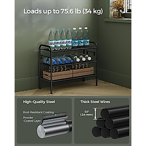 SONGMICS Shoe Rack, 3-Tier Shoe Organizer, Metal Shoe Shelf Storage with 4 Side Hooks, Holds 12 Pairs of Shoes, Height-Adjustable Shoe Rack for Entryway, Hallway, Closet, Easy Assembly, Ink Black