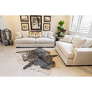 Zebra Print Black on Beige Genuine Cowhide Rug 6 x 7 ft. 180 x 210 cm