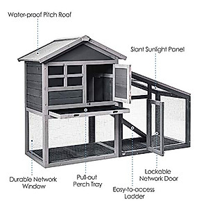 PETSITE Chicken Coop Run, Rabbit Hutch Small Animal Houses & Habitats for Indoor Outdoor Use, Wooden Rabbit Bunny Cage with Pull Out Tray