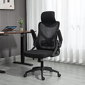 High Back Office Chair with Flip-Up Armrests,Ergonomic Home Office Desk Chairs with Adjustable Lumbar Support Headrest for Home Study Office