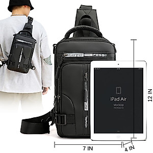 kollsvein Waterproof Sling Crossbody Shoulder Bag for Men, Motorcycle Backpack Tactical Chest Bag for Travel Hiking