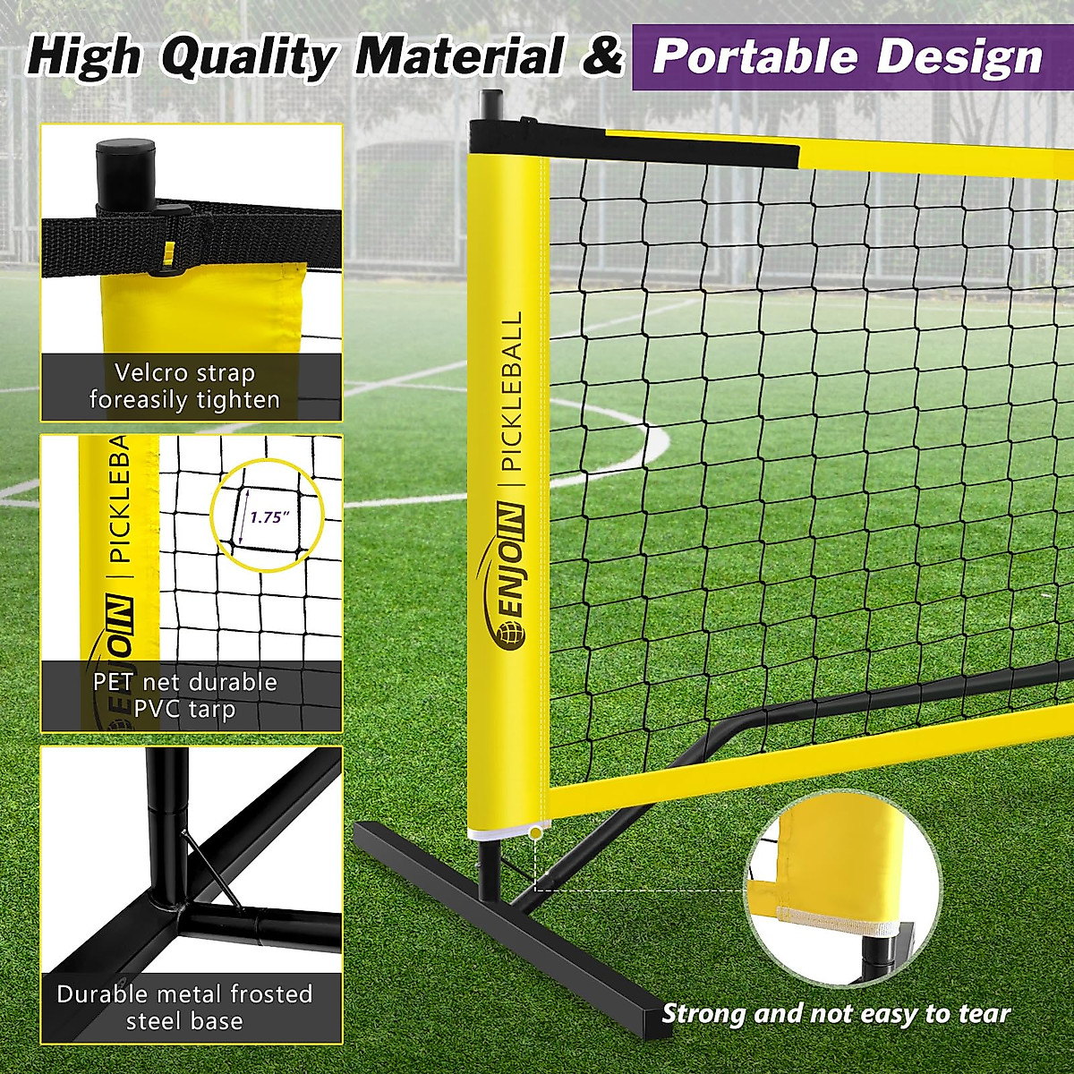 ENJOIN Pickleball Net Portable Outdoor - 22FT Regulation Size Set Driveway Pickleball Set with Net, Pickleball Nets and Accessories Included 4 Premium Wood Pickleball Paddles, 4 Outdoor Pickleballs