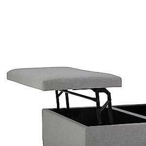 SIMPLIHOME Ellis 36 inch Wide Contemporary Square Coffee Table Storage Ottoman in Dove Grey Linen Look Fabric, Assembled, For the Living Room and Bedroom