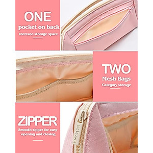 YOKUMA Clear Aesthetic Pencil Case Pouch Cute Kawaii Mark Pen Case Organizer Transparent Colored Large Capacity Makeup Bag for Girls Teen College Students Adults, Back to School Supplies (Pink)