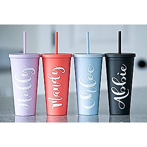 Tumblers with Lids (4 pack) 22oz Pastel Colored Acrylic Cups with Lids and Straws | Double Wall Matte Plastic Bulk Tumblers With FREE Straw Cleaner! Vinyl Customizable DIY Gifts
