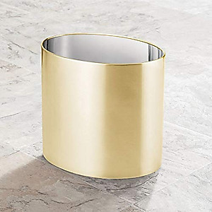 mDesign Stainless Steel Metal Oval Trash Can, Small 2.09 Gallon Wastebasket, Garbage Basket Bin for Bathroom, Bedroom, Kitchen, or Home Office, Holds Waste and Recycle, Mirri Collection, Soft Brass