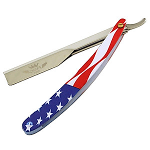 Straight Edge Razor - Barber Salon Quality (American Flag) Men's Beard Cut Throat Razor + 10 Shaving Blades By Zeepk