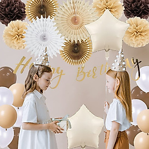 Brown Birthday Party Decorations Tan Brown Paper Fans Paper Pom Poms Happy Birthday Banner Brown Blush Neutral Balloons for Rustic Woodland Teddy Bear Boho Birthday Party Supplies